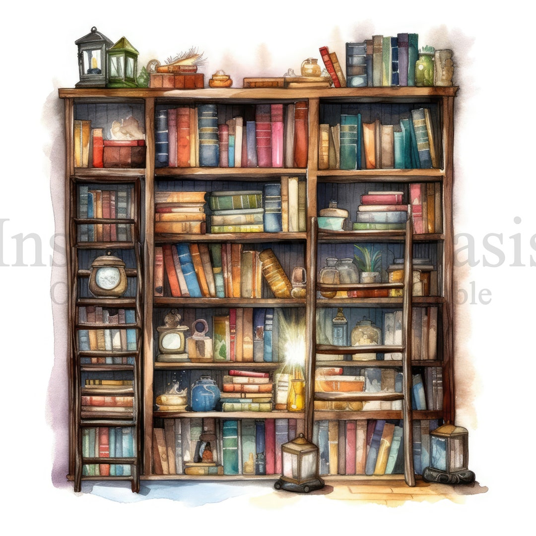 Bookshelf Clipart, 10 High Quality Jpgs, Nursery Art, Digital Download ...