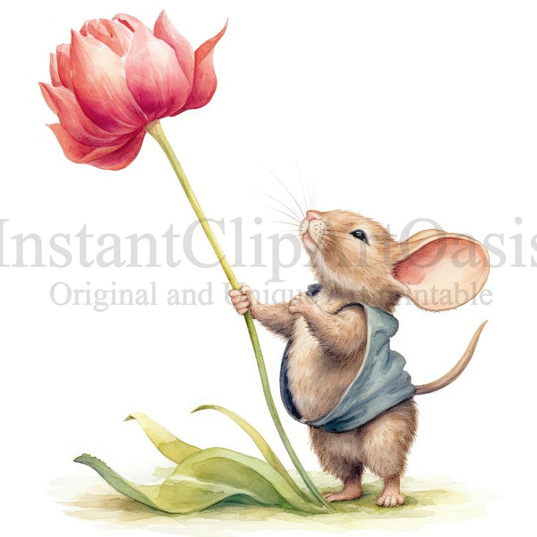 Mice and Tulip Clipart, 10 High Quality Jpgs, Nursery Art, Card Making ...