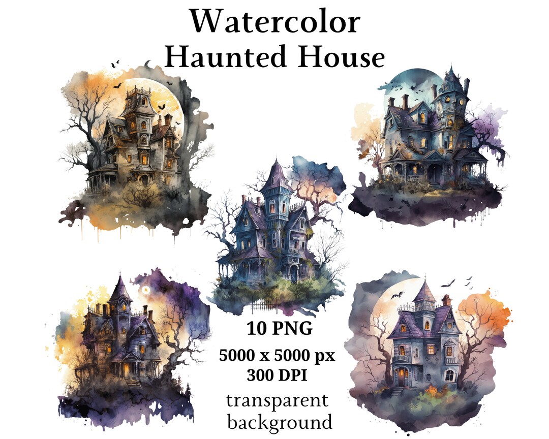 Haunted House Clipart, 10 High Quality Pngs, Halloween Clipart, Digital ...