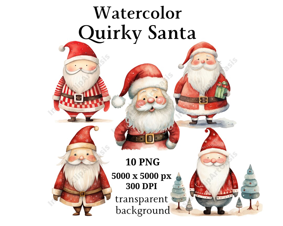 Quirky Santa Clipart, 10 High Quality Pngs, Christmas Clipart, Card ...