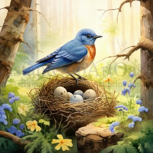 Spring Blue Bird Clipart, 10 High Quality Jpgs, Nursery Art, Instant ...