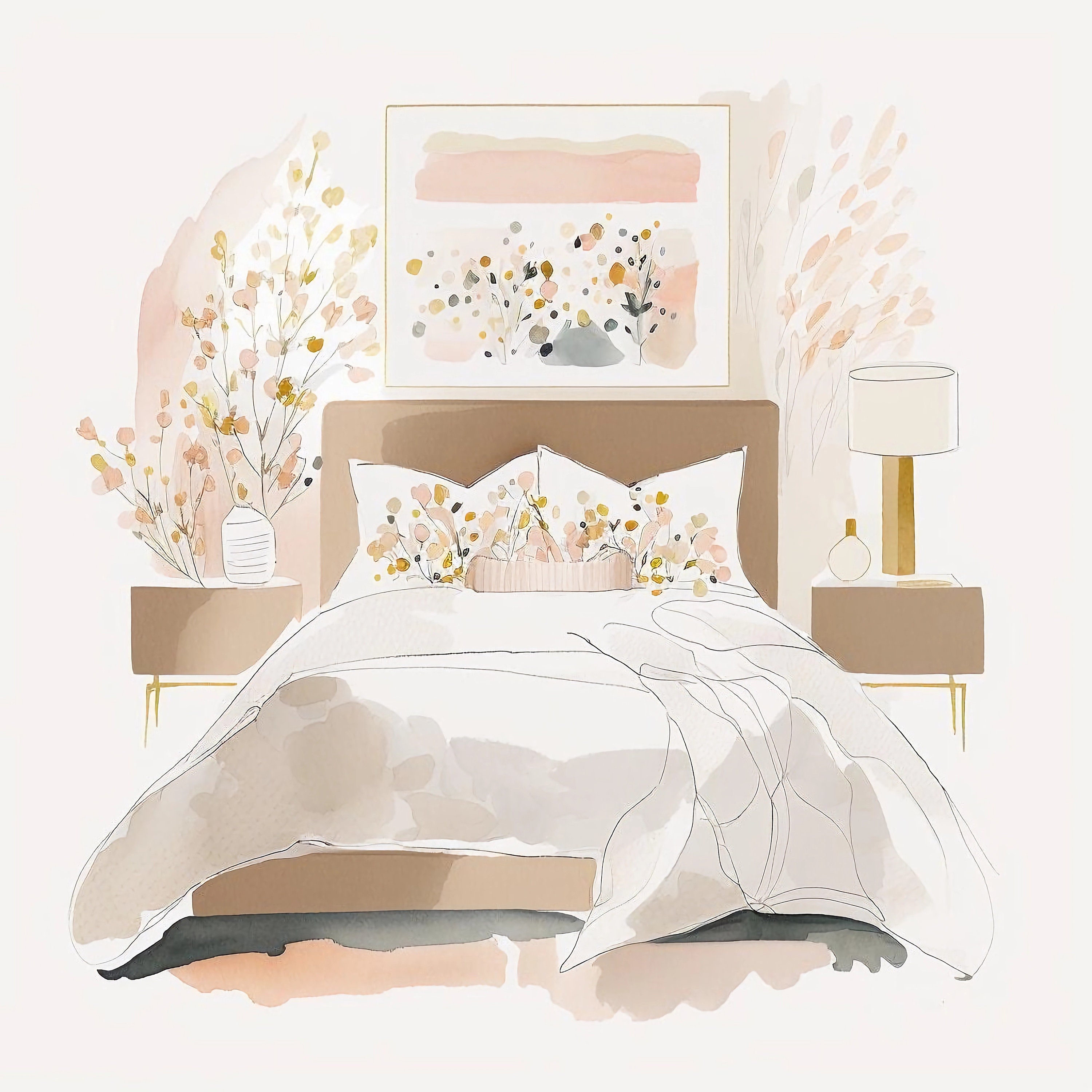 White Bedroom Clipart 10 High Quality Jpgs Watercolor Art - Etsy