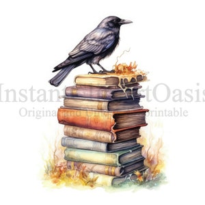 Crow on Books Clipart, 10 High Quality Jpgs, Digital Download | Card ...