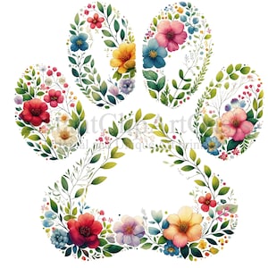Floral Paw Prints Clipart, 10 High Quality Pngs, Digital Download, Card ...