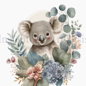 Floral Koalas Clipart, 10 High Quality Jpgs, Nursery Art, Digital ...
