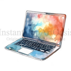 Watercolor Laptop Clipart, 10 High Quality Jpgs, Instant Digital ...