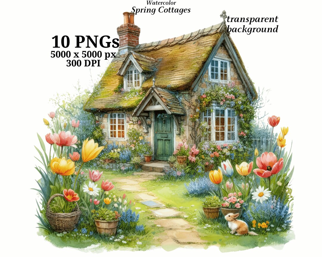 Spring Cottages Clipart - 10 High Quality Pngs, Digital Planners, Junk ...