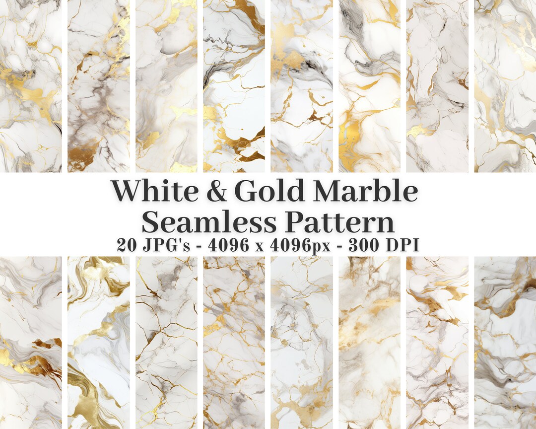 White & Gold Marble Seamless Pattern, 20 High Quality Jpgs, Digital ...