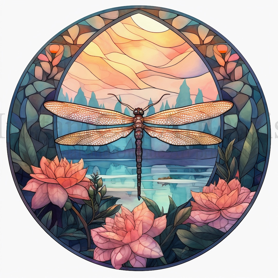 Stained Glass Dragonfly, 10 High Quality Jpgs, Stained Glass, Digital ...