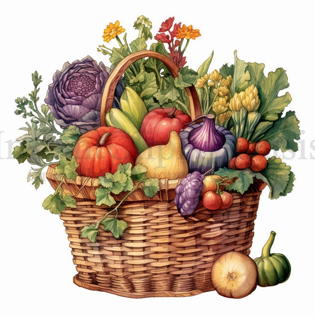 Vegetables Basket Clipart, 10 High Quality Jpgs, Junk Journaling ...
