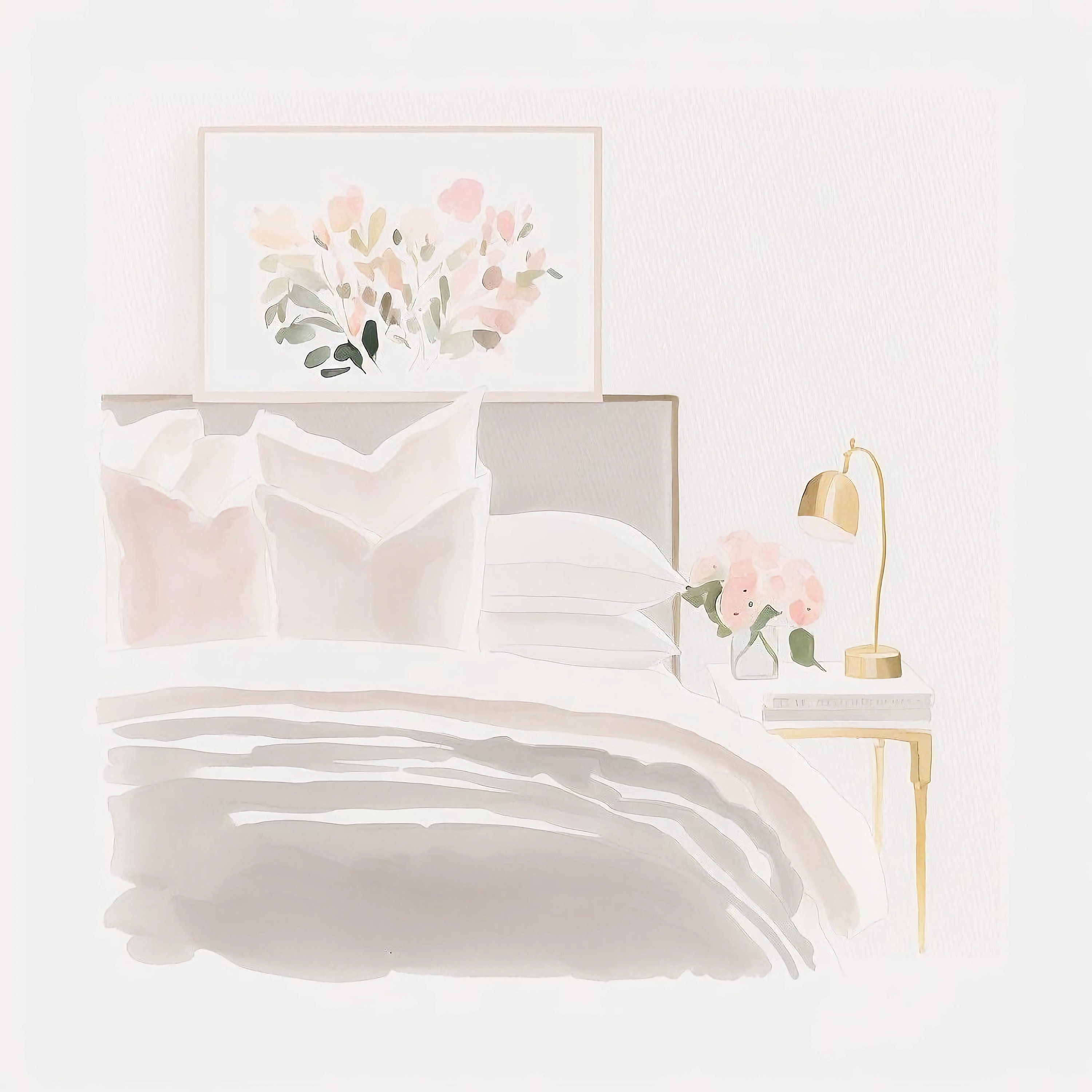 White Bedroom Clipart 10 High Quality Jpgs Watercolor Art - Etsy