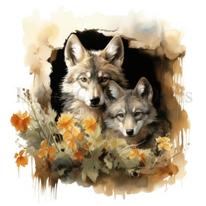 Wolf Cubs in the Den Clipart - 10 High Quality Pngs, Digital Download ...