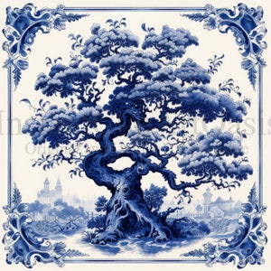 Blue Delft Trees Clipart - 10 High Quality Jpgs, Dutch Tile, Vintage ...