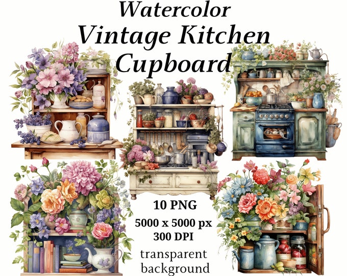 Vintage Kitchen Clipart Bundle 36 High Quality Pngs 3200x3200 Pix, 300 ...