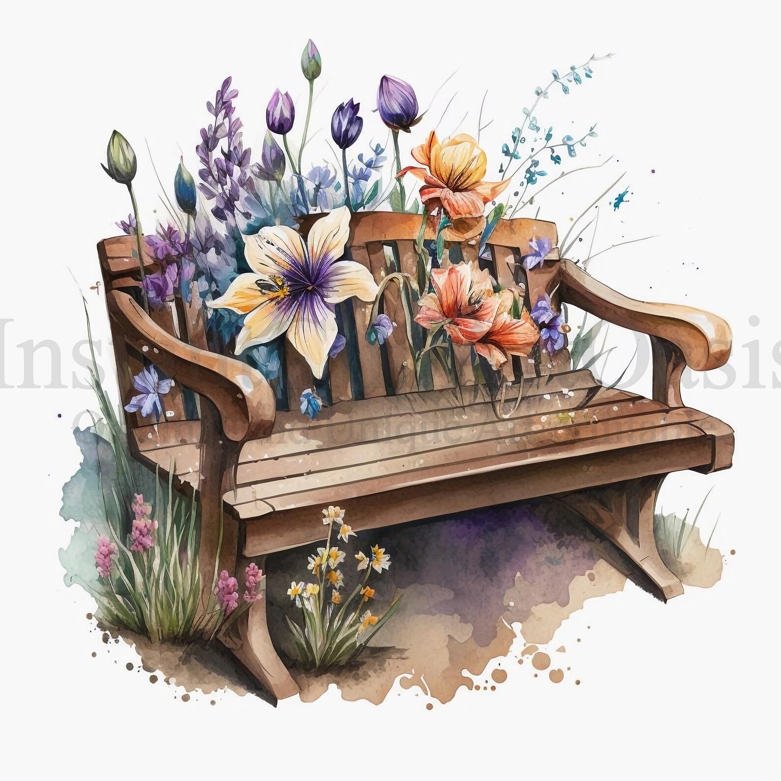 Floral Bench Clipart, 10 High Quality Jpgs, Nursery Art, Instant ...