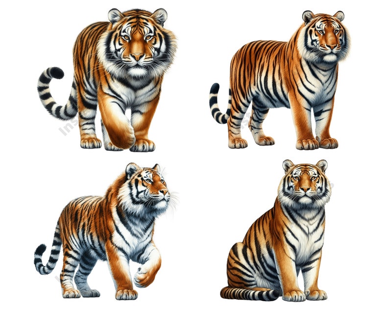 Realistic Tiger Clipart - High Resolution Digital Download, Majestic ...