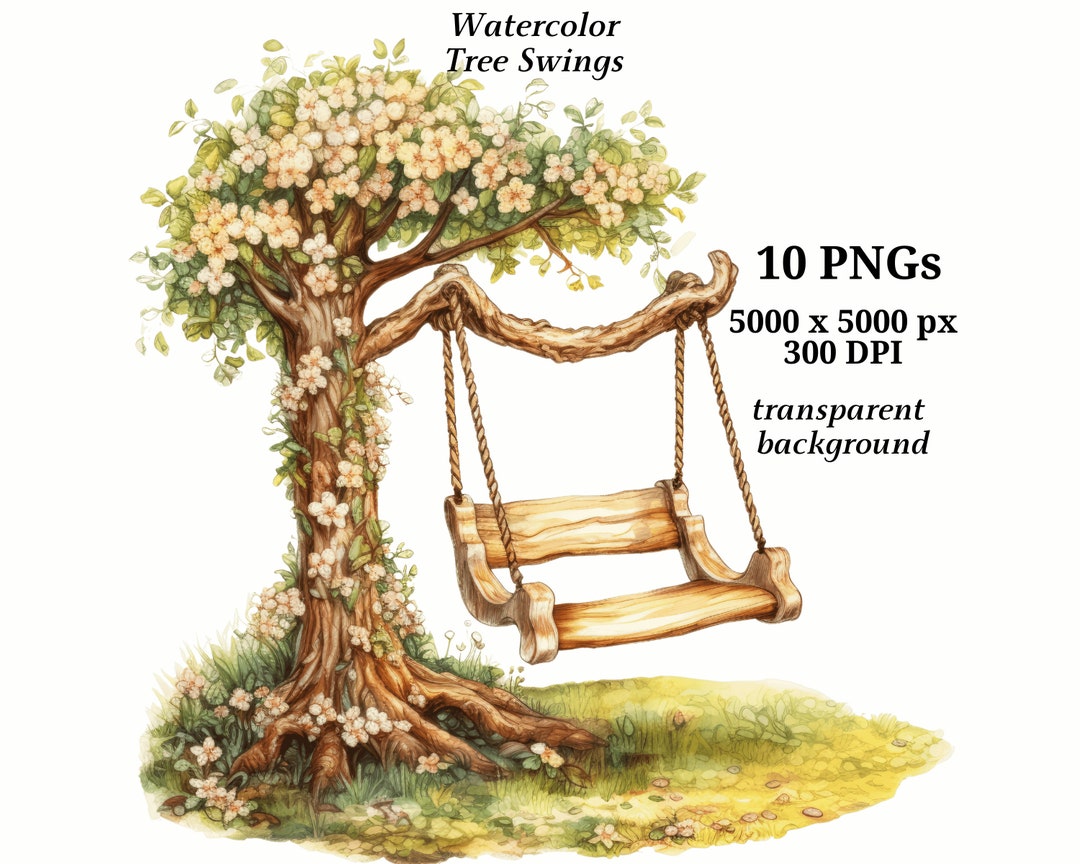 Tree Swings Clipart, 10 High Quality Pngs, Digital Download, Watercolor ...