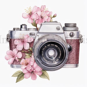 Floral Cameras Clipart, 8 High Quality Jpgs, Art, Instant Digital ...