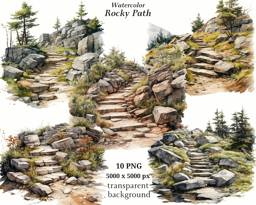 Rocky Path Clipart, 10 High Quality Pngs, Watercolor Art, Digital ...