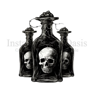 Black & White Potions Bottles Clipart, 10 High Quality Pngs, Digital ...