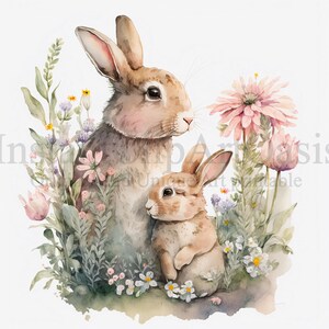 Floral Bunnies Clipart | Set 2 | 10 High Quality Jpgs, Nursery Art ...