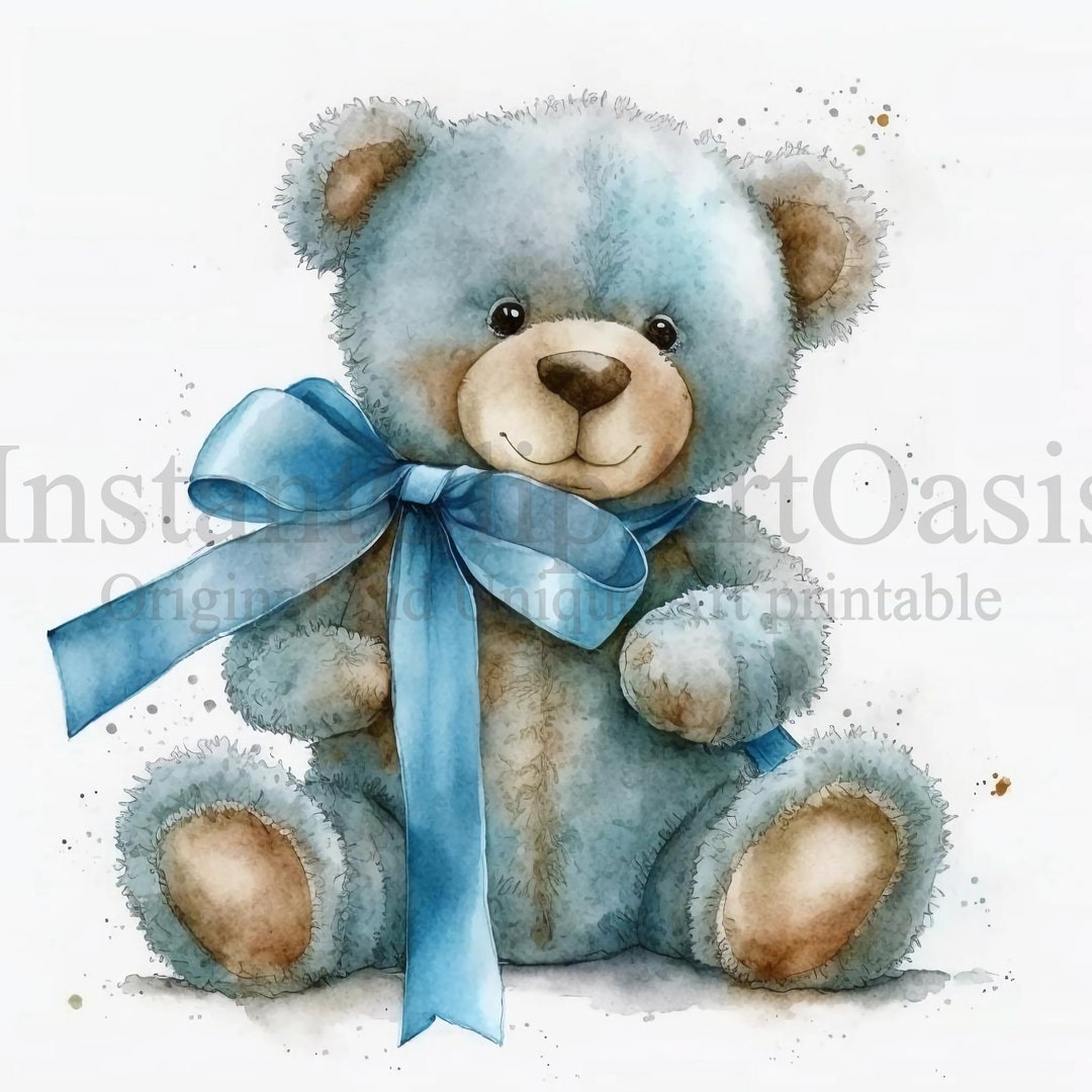 Blue Teddy Bear Clipart, 10 High Quality Jpgs, Nursery Art, Digital ...
