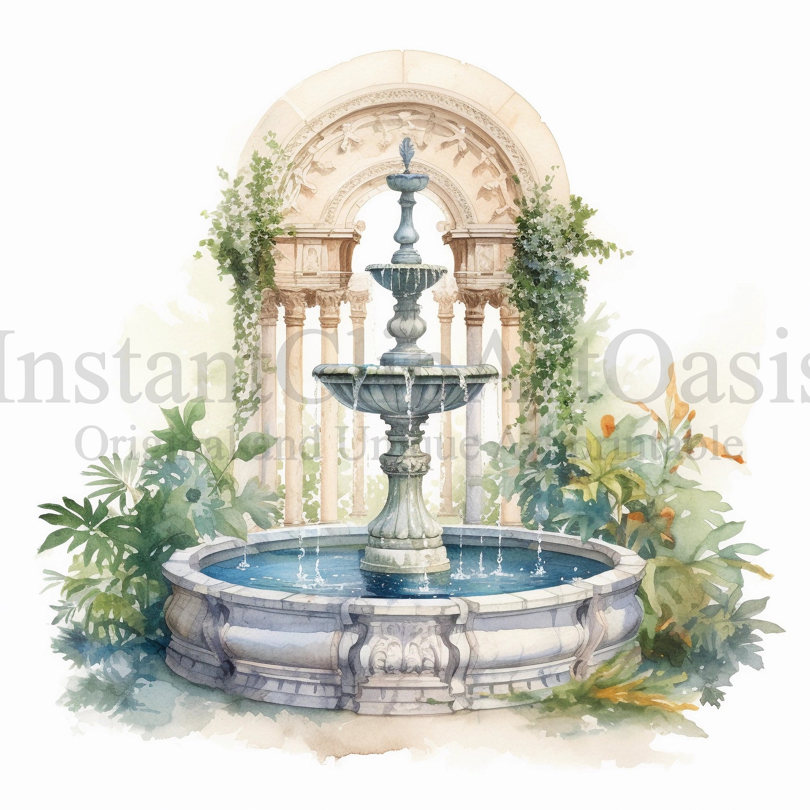 Cloister Fountains Clipart, 10 High Quality Jpgs, Nursery Art, Digital ...