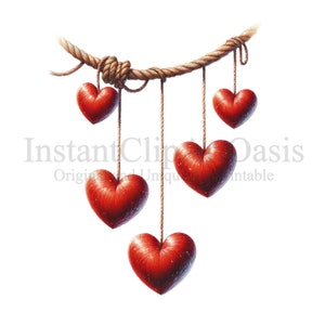 Hanging Hearts Clipart, 10 High Quality Pngs, Digital Download, Card ...