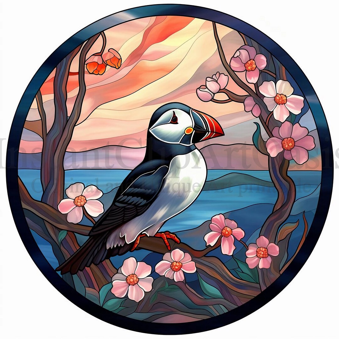 Stained Glass Puffin, 10 High Quality Jpgs, Stained Glass, Digital ...