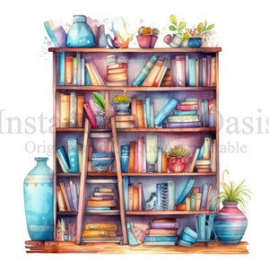 Bookshelf Clipart, 10 High Quality Jpgs, Nursery Art, Digital Download ...