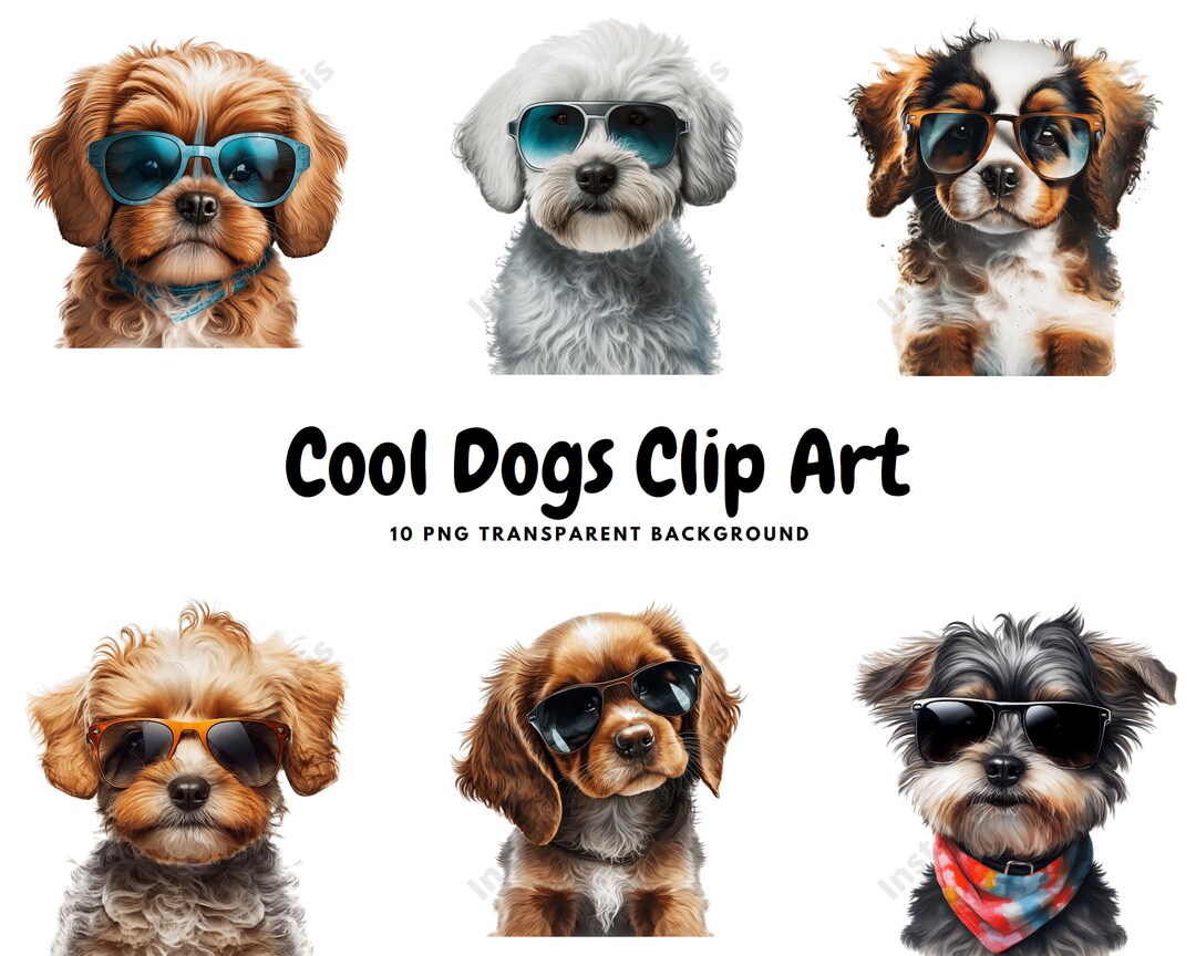 10 High Quality Pngs - Cool Dogs Clipart, Nursery Art, Digital Download ...