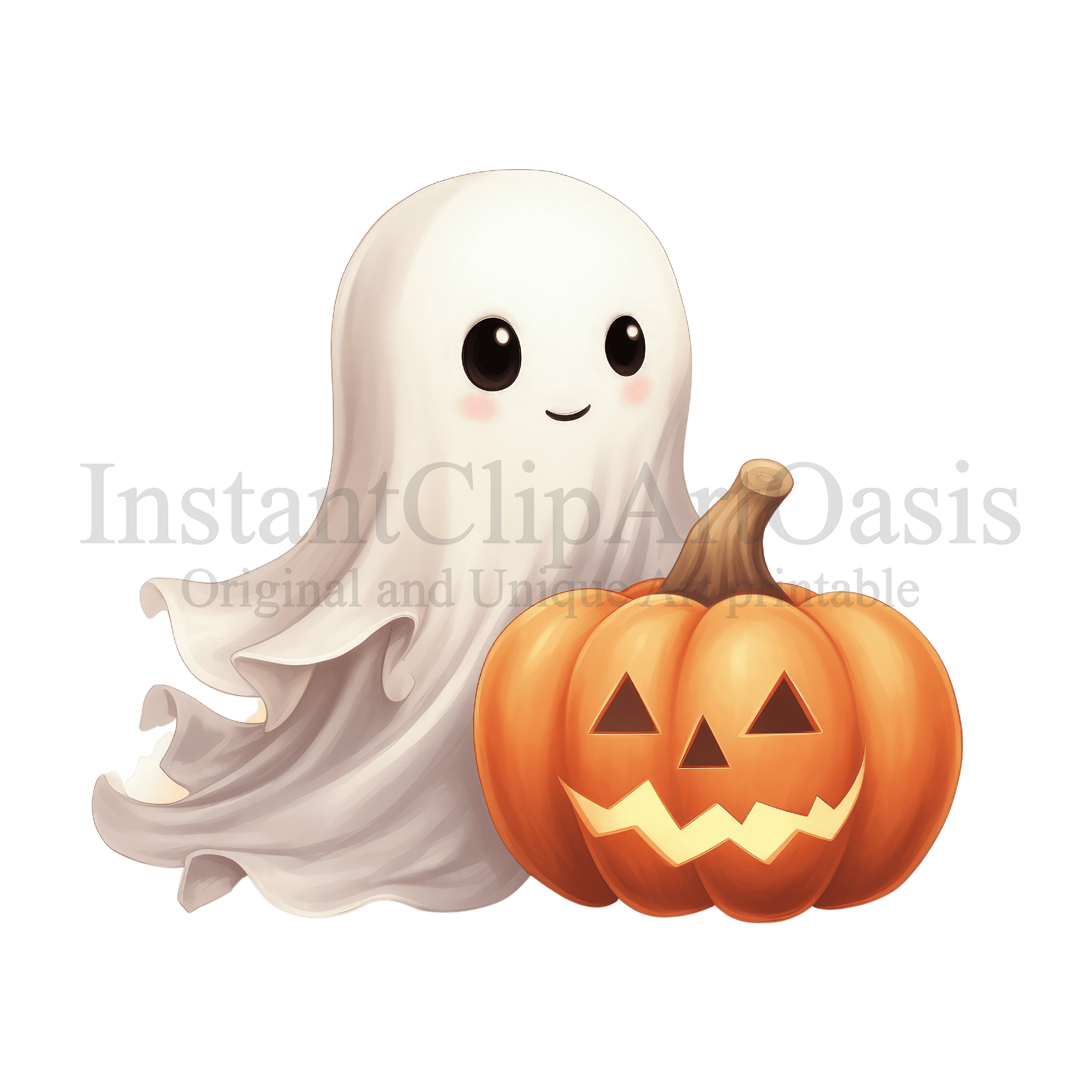 Cute Ghost & Pumpkin Clipart, 10 High Quality Pngs, Digital Planner ...