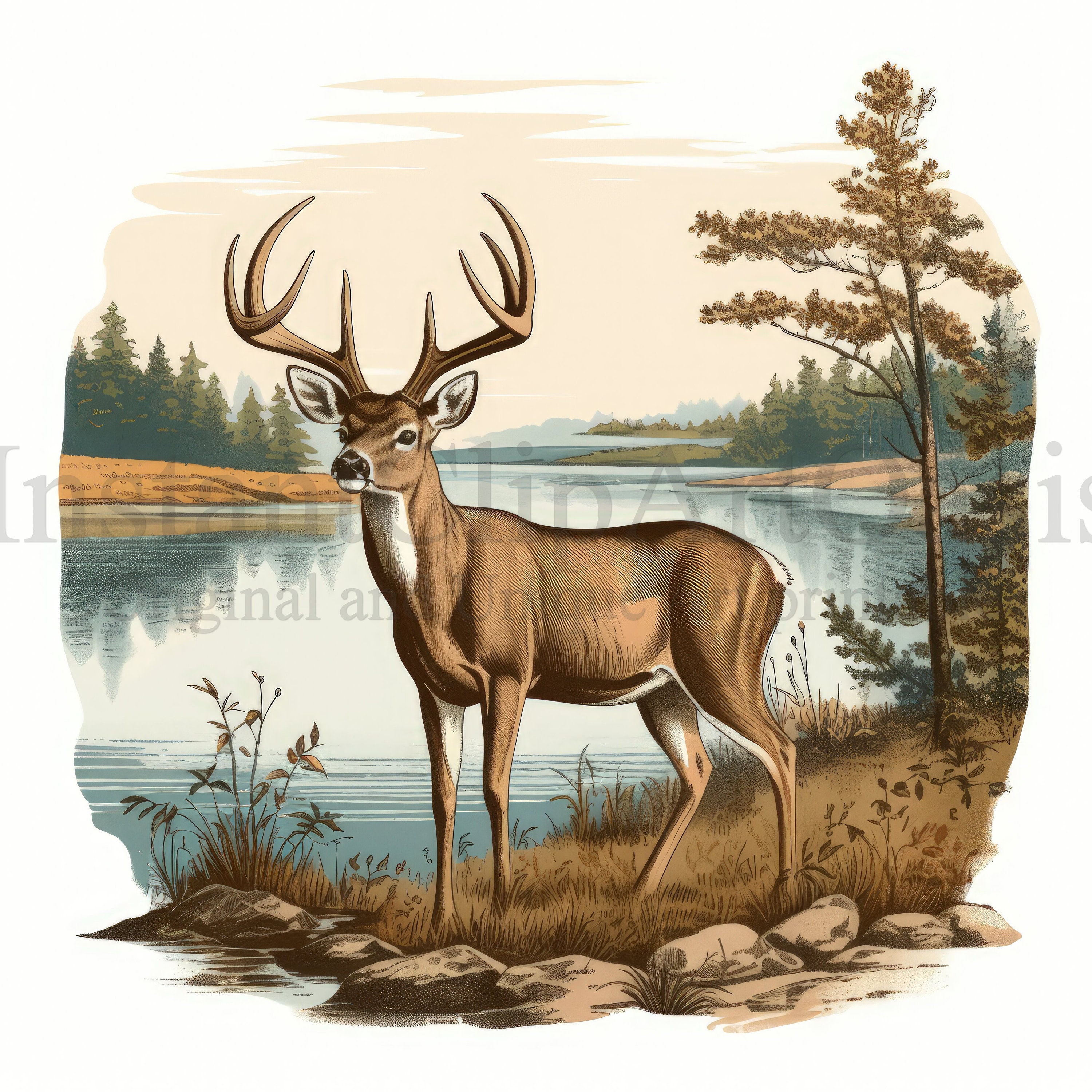 Vintage Deers Clipart, 10 High Quality Jpgs, Digital Download, Vintage ...