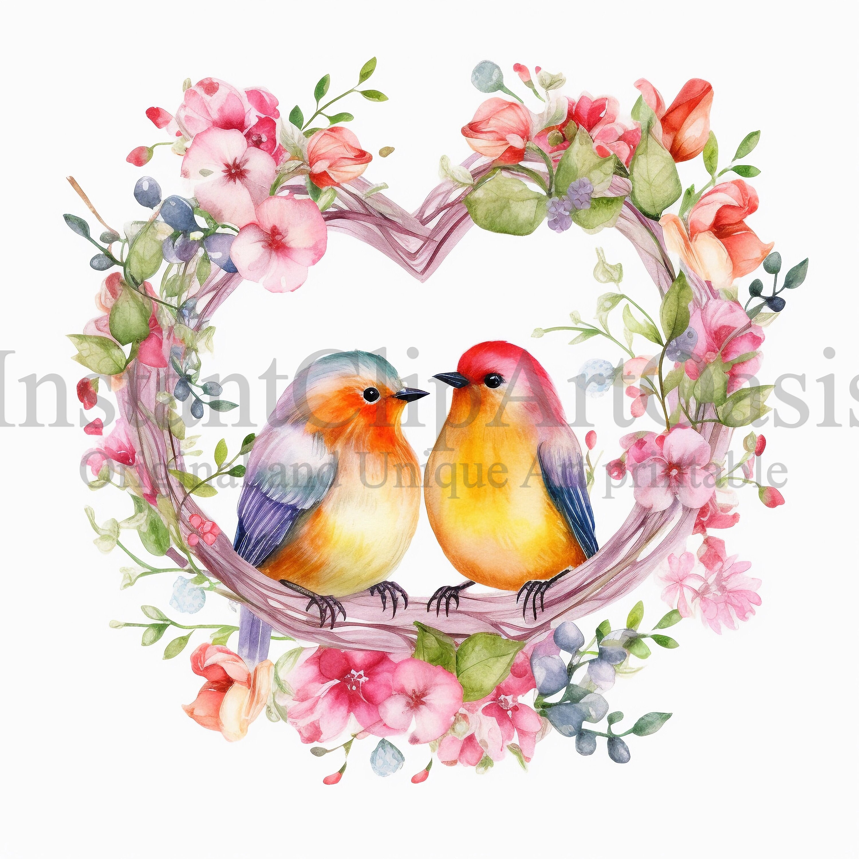 Lovebirds Clipart |set 2| 10 High Quality Jpgs, Nursery Art, Digital ...