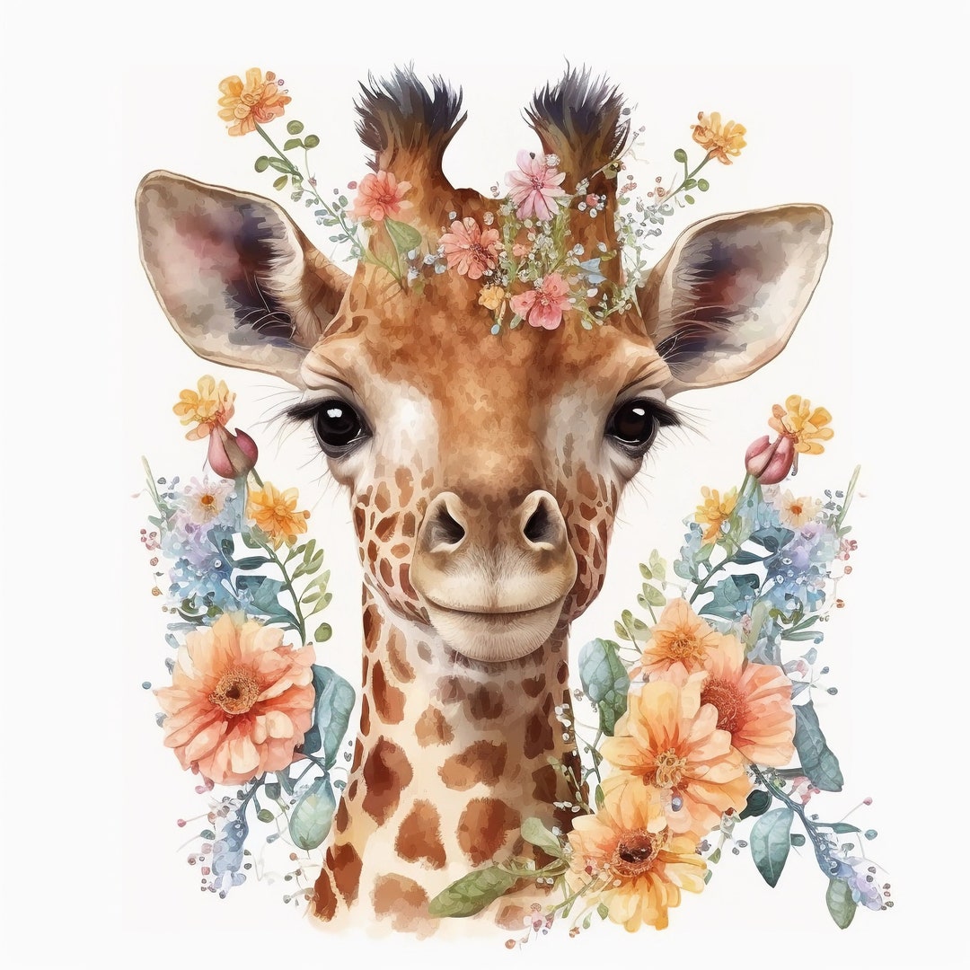 Floral Giraffes Clipart 10 High Quality Jpgs Nursery Art - Etsy Australia