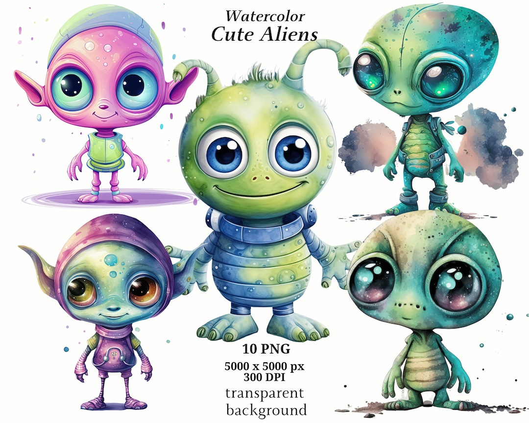 Cute Aliens Clipart, 10 High Quality Pngs, Nursery Art, Digital ...