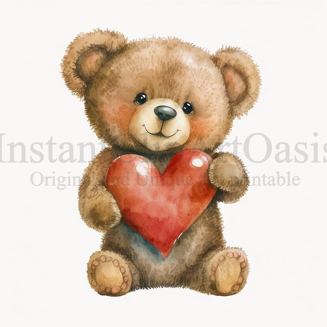 Teddy Bear With Heart Clipart, 8 High Quality Jpgs, Nursery Art | Card ...