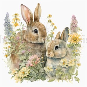 Floral Bunnies Clipart | Set 2 | 10 High Quality Jpgs, Nursery Art ...