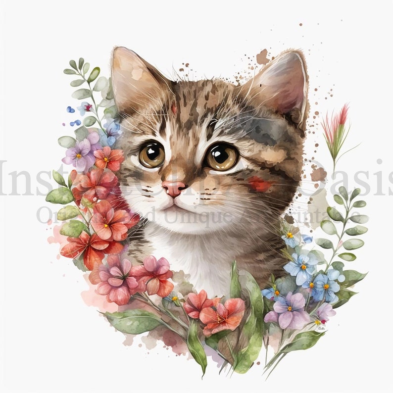 Floral Cats Clipart 10 High Quality Jpgs Nursery Art - Etsy