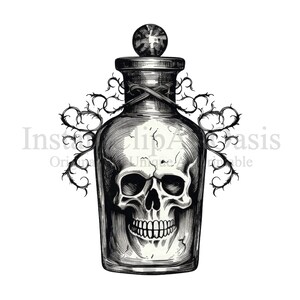 Black & White Potions Bottles Clipart, 10 High Quality Pngs, Digital ...