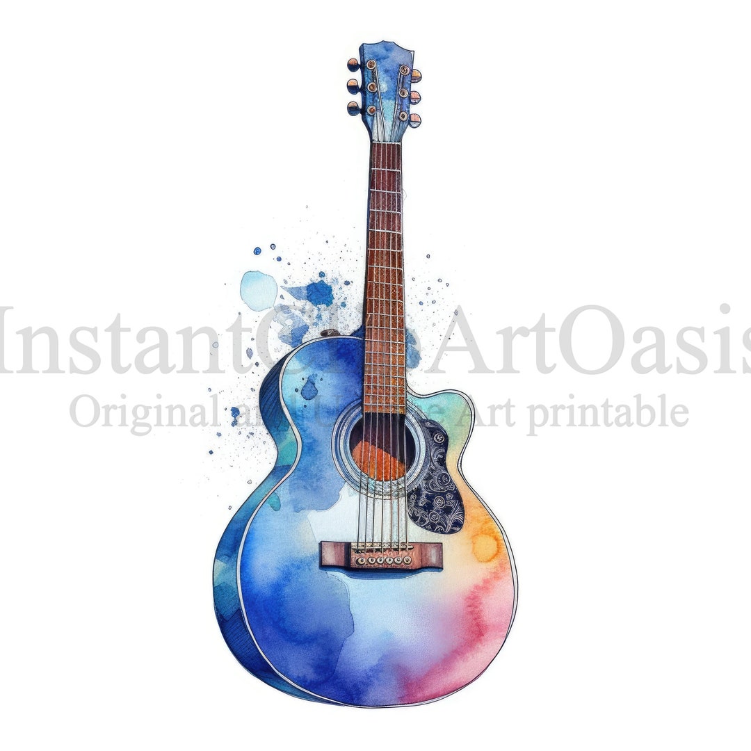 Watercolor Guitars Clipart, 12 High Quality Jpgs, Nursery Art, Digital ...