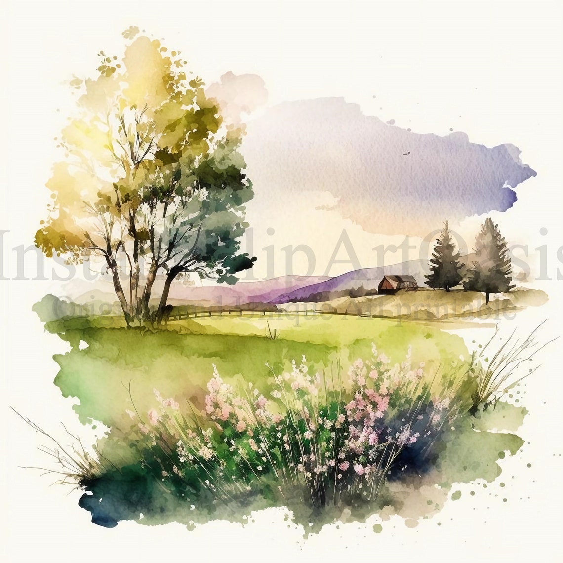 Spring Meadow Clipart, 10 High Quality Jpgs, Watercolor Art, Digital ...