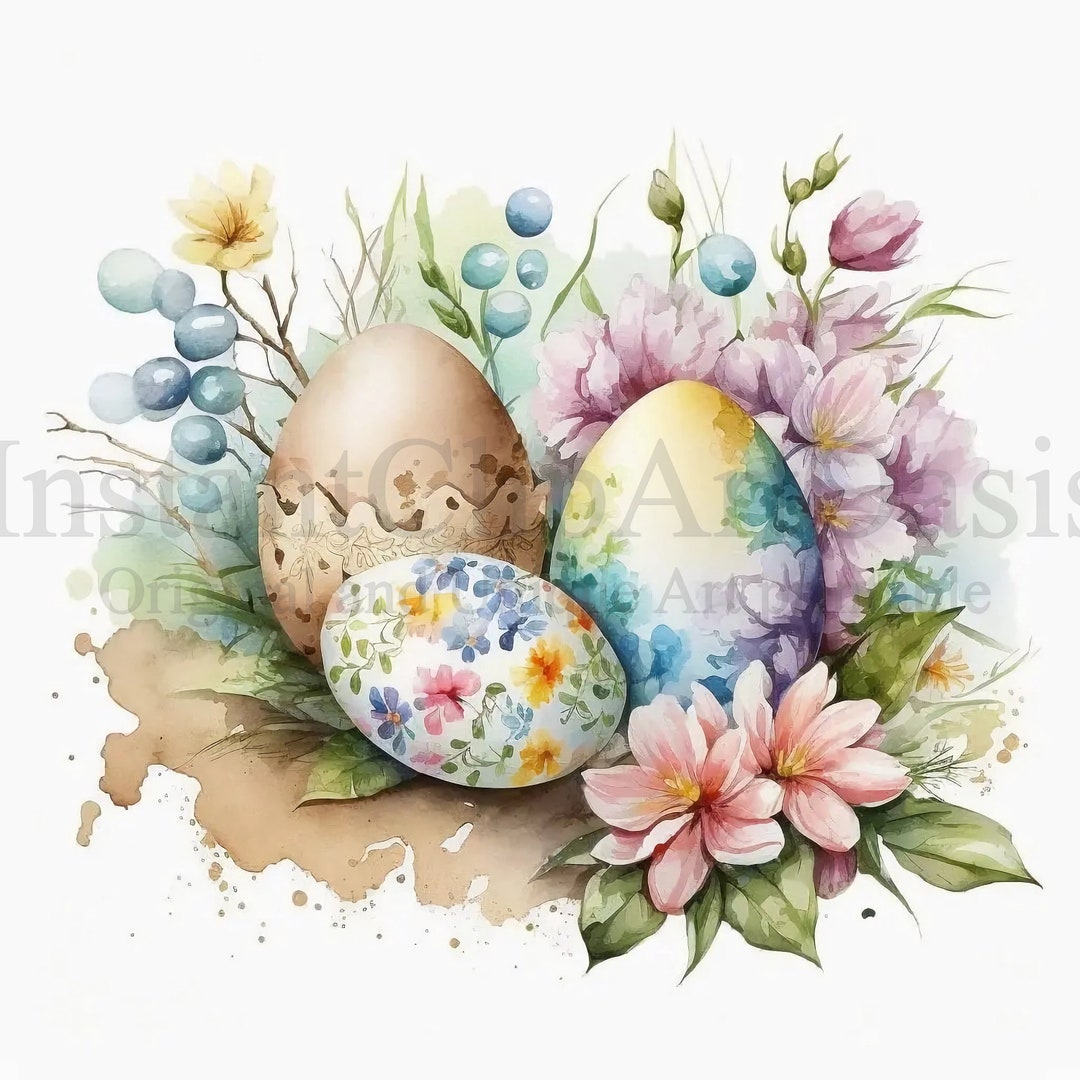 Floral Easter Eggs Clipart, 10 High Quality Jpgs, Easter Eggs Clipart ...