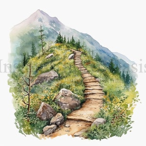 Mountain Trail Clipart, 12 High Quality Jpgs, Watercolor Art, Digital ...