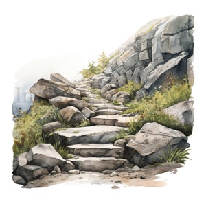 Rocky Path Clipart, 10 High Quality Pngs, Watercolor Art, Digital ...