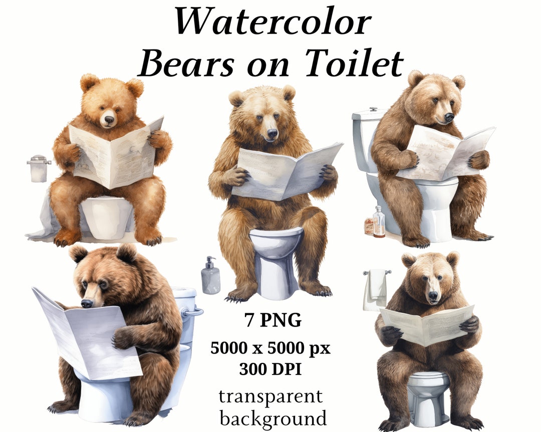 Bears on Toilet Clipart - 7 High Quality Pngs, Digital Planners, Junk ...