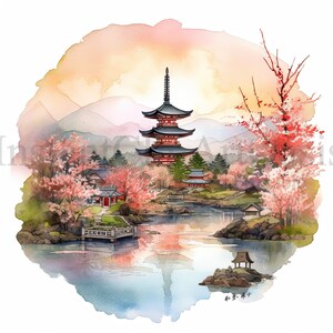 Japanese Landscape Clipart -set 2- 10 High Quality Jpgs, Watercolor Art ...