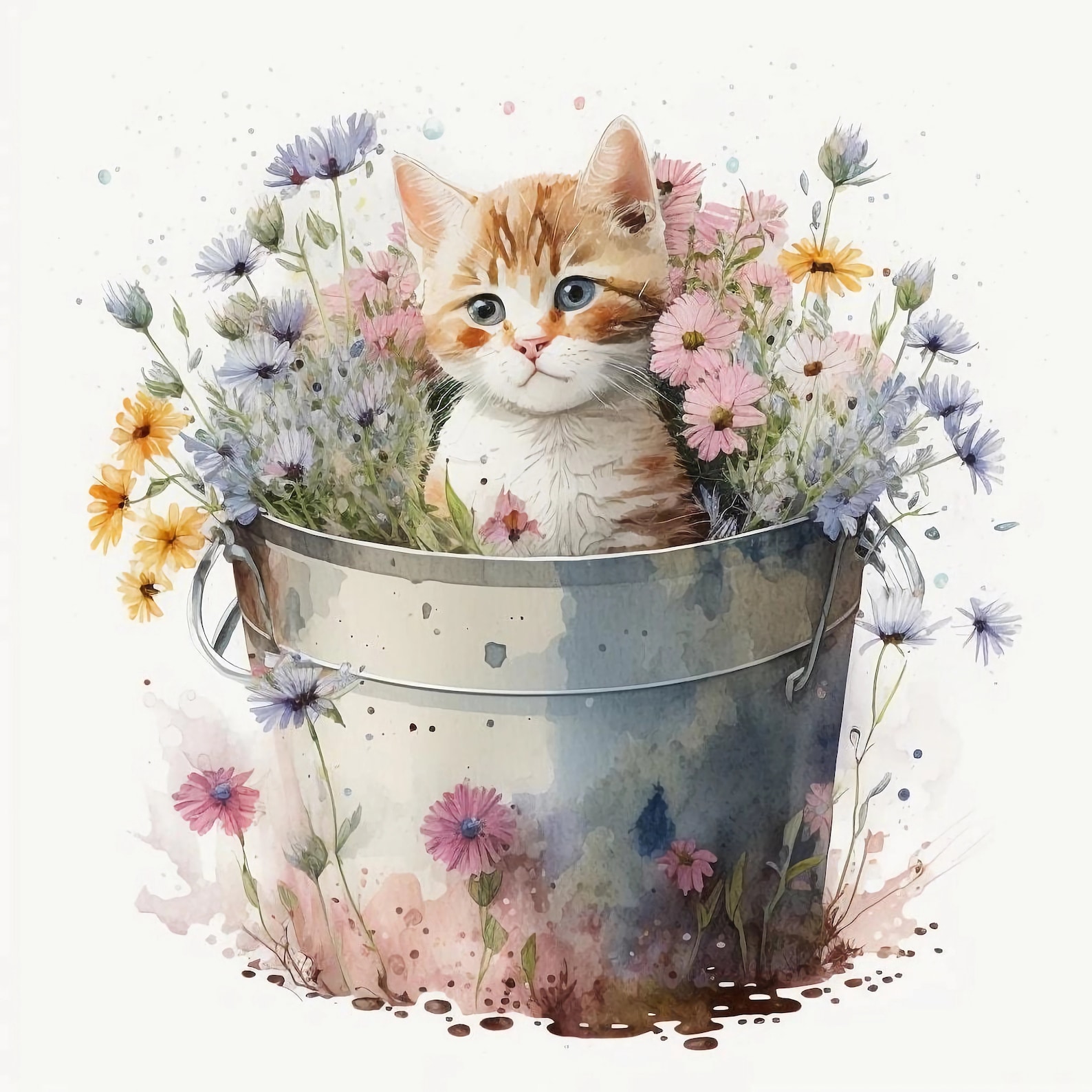 Cats in a Bucket Clipart, 9 High Quality Jpgs, Digital Download, Card ...