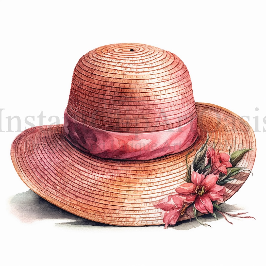 Pink Summer Hat Clipart, 10 High Quality Jpgs, Nursery Art, Digital ...