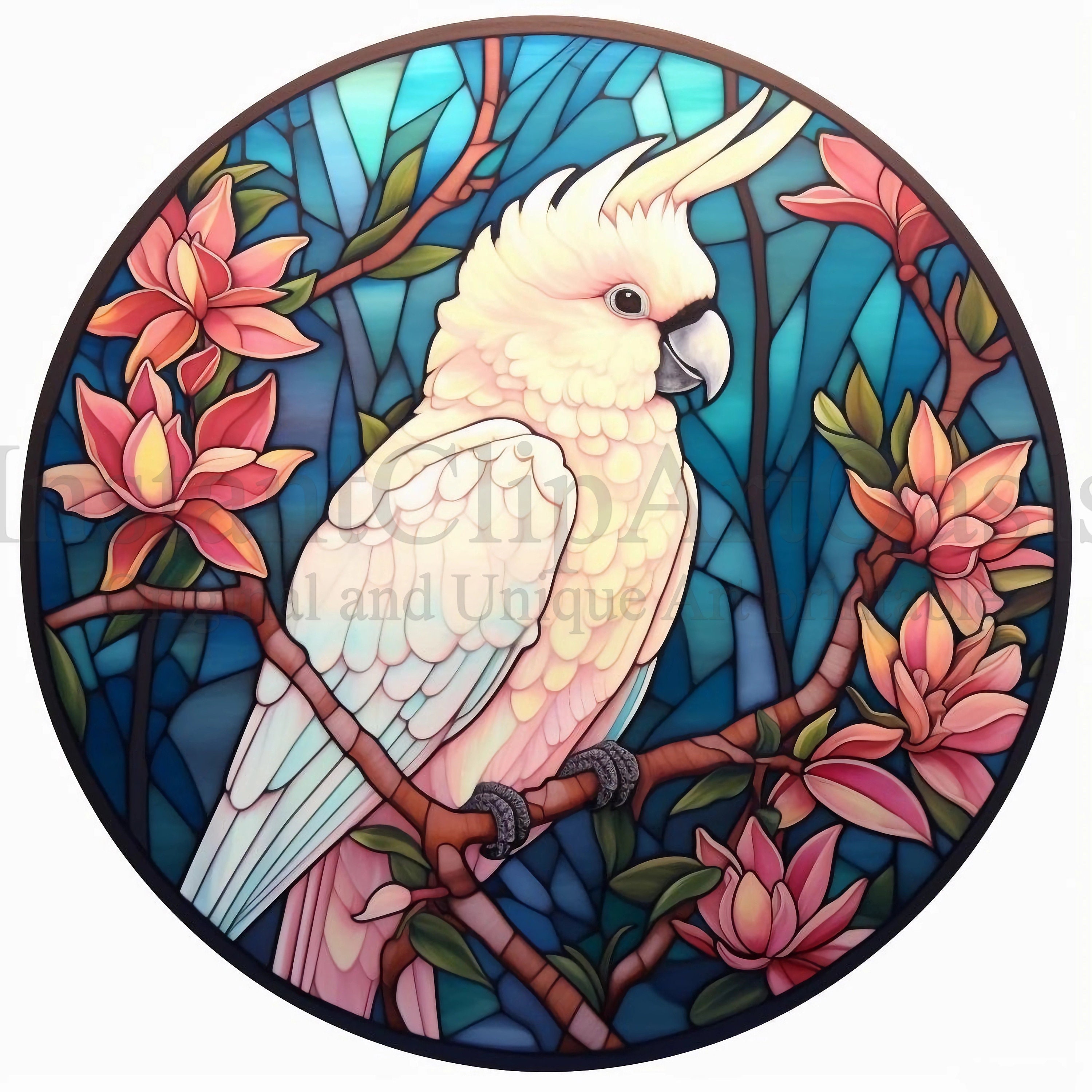 Stained Glass Cockatoo, 10 High Quality Jpgs, Stained Glass, Digital ...